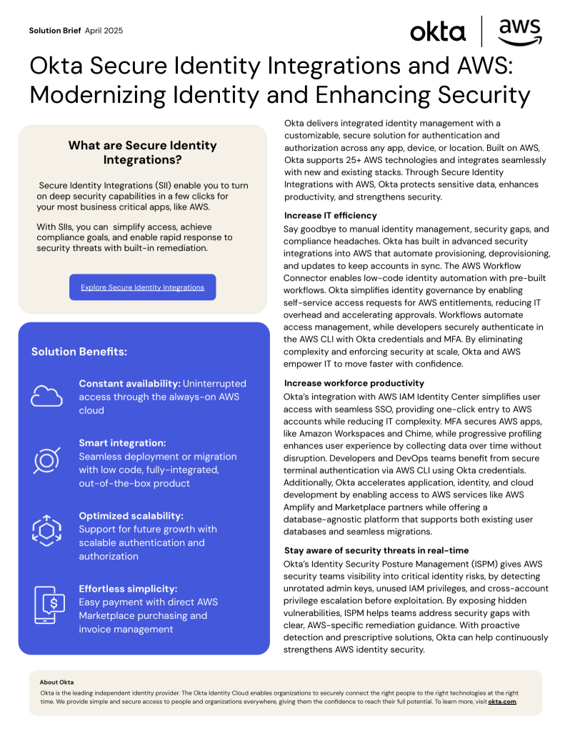 Modernize Identity and EnhanceSecurity with Okta and AWS Datasheet | Okta